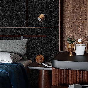 Nukofal Black Wallpaper Peel and Stick Crocodile Wallpaper Black Contact Paper Embossed Wallpaper Textured Wallpaper Peel and Stick Self Adhesive Removable Contact Paper for Walls 15.7inch X 118.1inch