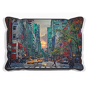 Sliver of City Sunset Canvas Throw Pillow for Couch or Sofa at Home & Office by Artist Lisa Sofia Robinson 13" x 19".