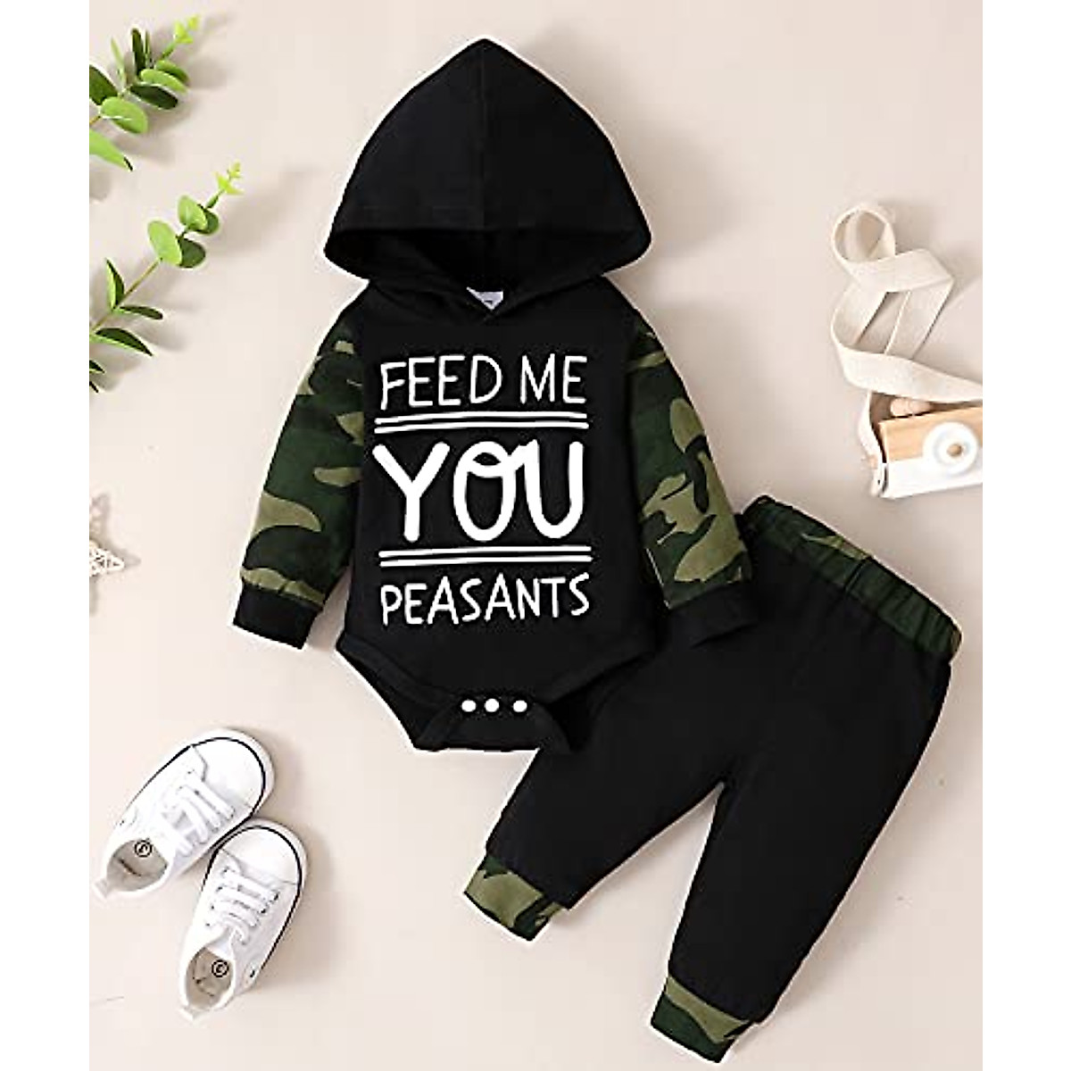 Newborn Baby Boy Clothes,Camo Fall Winter Outfits Clothing Black 0-3 months