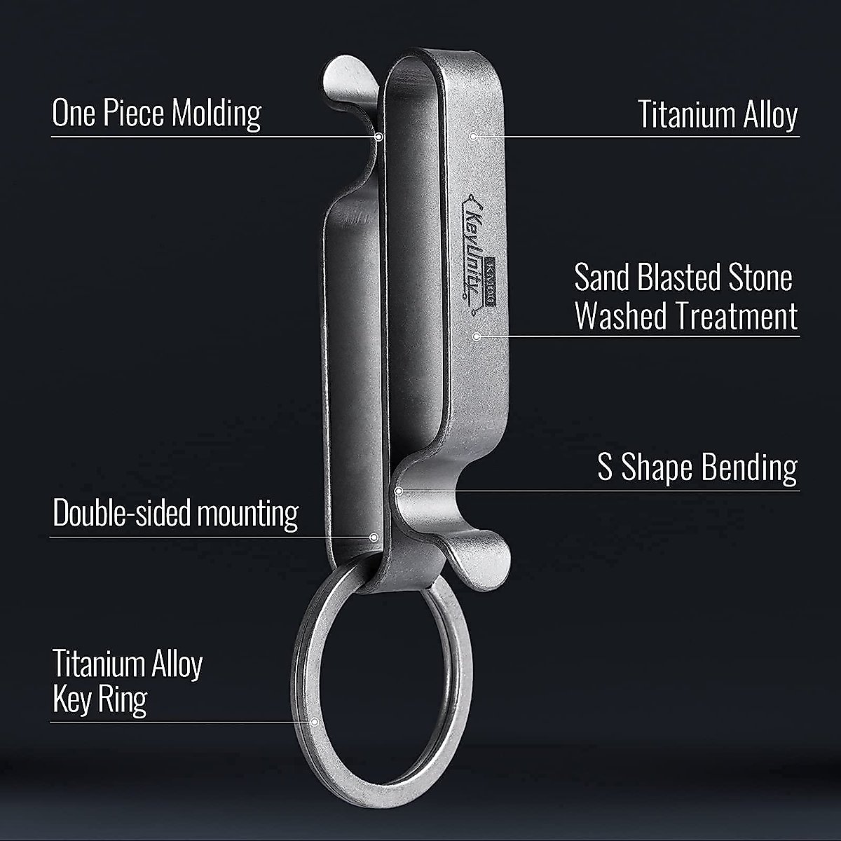 KeyUnity KM00 Titanium Belt Loop Keychain Clip Double Side Quick Release Key Holder with Detachable Key Ring (Stonewashed)