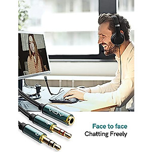 VIOY Headphone Splitter for Computer [3FT/1M], CTIA 3.5mm Female TRRS to 2 Male TRS Audio Jack Adapter with Separate Microphone and Earphone Converter for Gaming Headset to PC…
