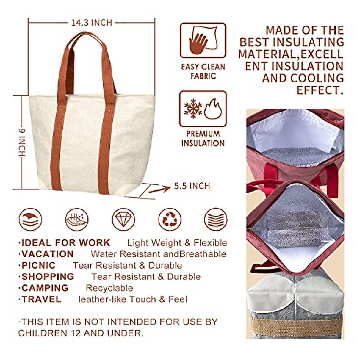 Reusable Lunch Bag Women, Insulated Lunch Tote Bag, Small Lunch Bag, Adult Lunch Bag, Lightweight and Water-Resistant Lunch Bag for Women, Black