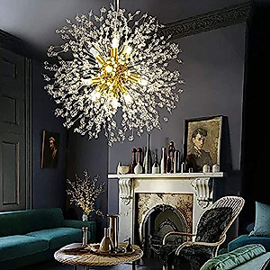 Vikaey Dandelion Crystal Chandeliers, 12-Light Firework Modern Sputnik Chandelier Ceiling Light Fixture Pendant Lighting for Dining Room Bedroom Kitchen Island Living Room,Glod