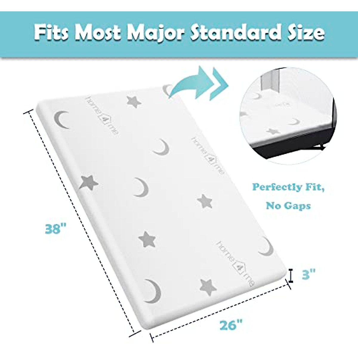 Home4me Pack and Play Mattress 38" x 26" x3'', Dual Sided Mini Crib Mattress, Waterproof Memory Foam Playpen Mattresses, Toddler Mattress Pad with Removable Washable Cover for Cribs and Toddlers