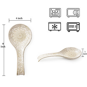 Ceramic Spoon Rest, 9 Inches Large Spoon Holder for Kitchen Counter, Kitchen Accessories, Dishwasher Safe, White