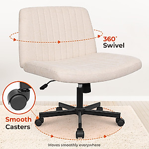 NEO CHAIR Criss Cross Chair, Armless Legged Office Desk Chair, with Wheels Swivel Modern Ergonomic Vanity Fabric Adjustable Wide Comfy Computer Task Chairs for Home Office (Beige)