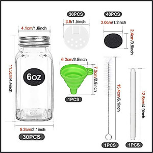 DHSBTLS 30 Pcs Glass Spice Jars with Spice Labels,6oz Empty Square Spice Bottles with Shaker Lids and Airtight Metal Caps,Chalk Marker and Silicone Collapsible Funnel Included