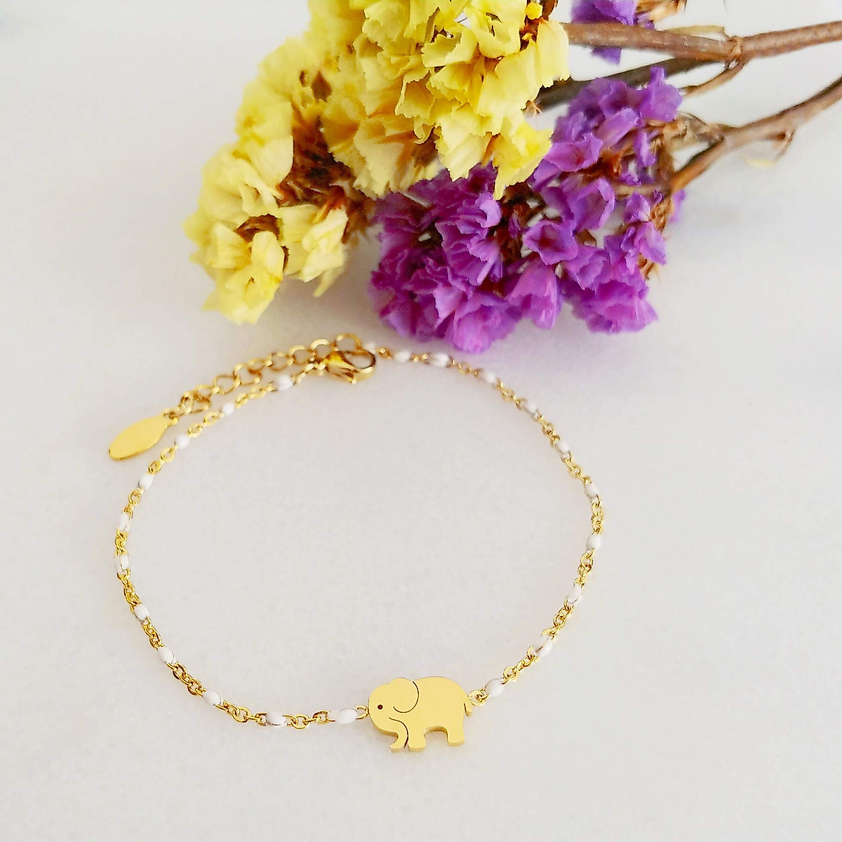 Strong Elephant Persevere 24k Gold Filled Bracelet 6.5-8 Inches