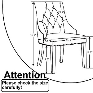 DAGONHIL Fabric Dining Chairs Set of 2 Tufted Dining Room Chairs Upholstered Kitchen Chairs, Accent Chairs with Black Solid Wood Legs, Nailed Trim (Beige)