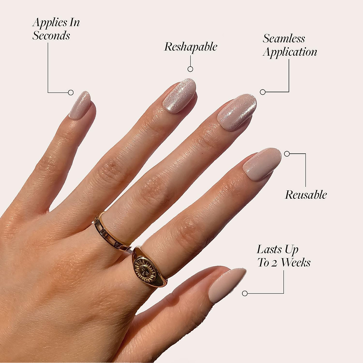 Glamnetic Press On Nails - Pure Intentions | Glossy, Semi-Transparent, Short Round Nails, Reusable | 12 Sizes - 30 Nail Kit with Glue