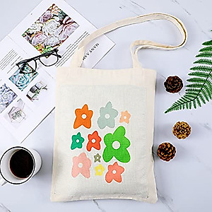 Frienda Aesthetic Canvas Tote Bag Floral Shopping Bag Flower Reusable Grocery Bag for Women Camping Travel Birthday Party FavorsCute Style