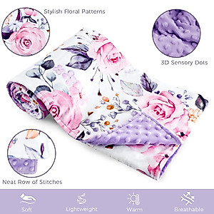 Baby Blanket and Bassinet Sheet Set for Baby Girls, Super Soft Floral Minky Fabric Dotted Backing and Universal Fit