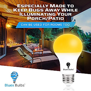 2 Pack LED Dusk to Dawn A19 Bug Light Bulbs, Yellow Bulb, Amber Light with Automatic Sensor Bulb, LED Porch Lights Security Bulb, Auto on/Off, 2000K E26, 500 Lumens