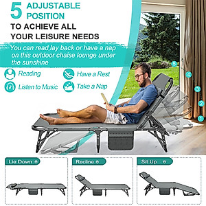 ABORON Heavy Duty Patio Chaise Lounge, 500LB Bearing 3IN1 Adjustable Lounge Chair 1200D Oxford Adults Sleeping Camp Chair, with Mattress (Chaise Lounges, Black Bed and Charcoal Gray Pad)