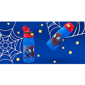 Zak Designs Marvel Spidey And His Amazing Friends Vacuum Insulated Stainless Steel Kids Mesa Water Bottle with Flip-Up Straw and Locking Spout Cover, Durable Cup for Sports or Travel (13.5oz, 18/8 SS)
