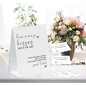 How Many Kisses Bridal Shower Game, Guess How Many Game (1 Standing Sign + 50 Guess Cards), Minimalist Guessing Cards, Guess How Many Baby Shower Game-GK02