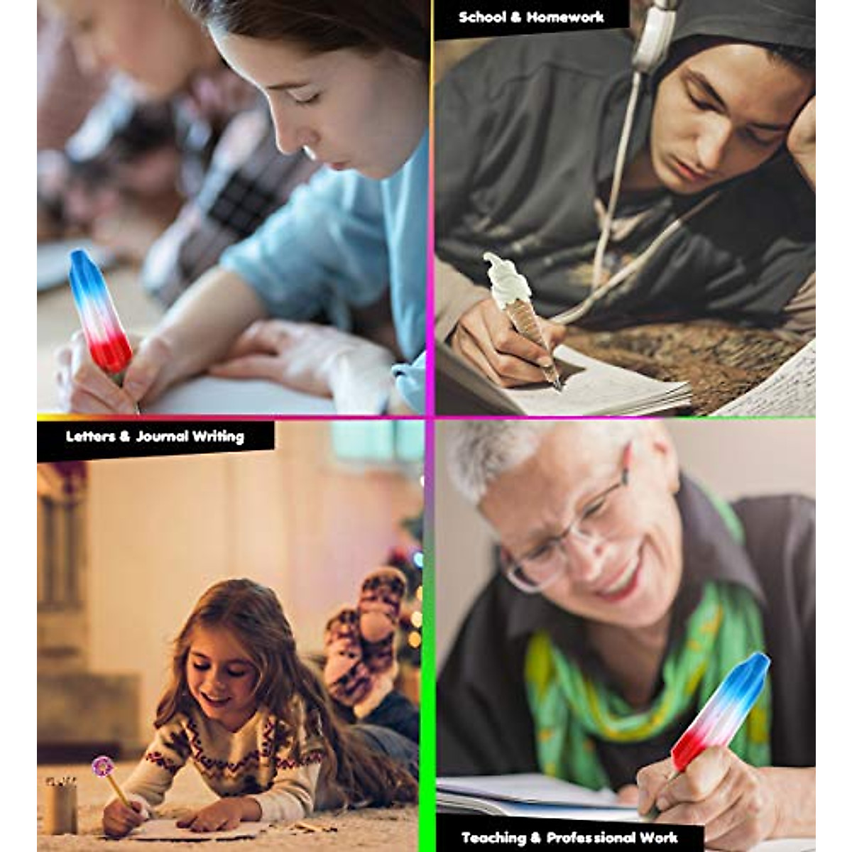 Planet Pens Bundle of Cute Treats: Sparkle Pink Donut, Vanilla Cone Ice Cream, & Ice Treat Novelty Pens - Fun Unique Office Supplies Ballpoint Pens For School & Office - 3 Pack