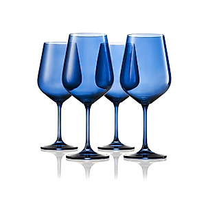 Godinger Wine Glasses, Red Wine Glasses Set, Crystal Wine Glass Cups, Drinking Glasses, Set of 4, Navy, 19.5oz - Made in Europe