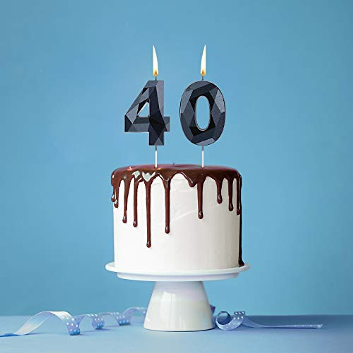 40th Birthday Candles, Number 40 Candles Happy Birthday Cake Topper 3D Diamond Shape Numeral Sparkler Candles for Men Women Birthday Party Wedding Decoration Theme Party (Black)