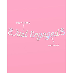 xo, Fetti Just Engaged Iridescent Foil Banner - 5 Ft. | Engagement Party Decoration, Diamond Ring Proposal Decor, Bachelorette Backdrop, Bride To Be Photobooth, Bridal Shower Supplies