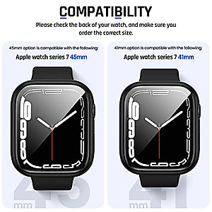 Goton 2 in 1 Waterproof Case for Apple Watch Series 8 & Series 7 45mm Screen Protector, 360 Protective Glass Face Cover Hard PC Bumper + Back Frame for iWatch 8/7 Accessories 45 mm, Black