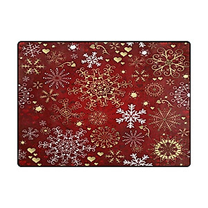 ALAZA Christmas Red Gold and White Snowflake Winter Area Rug Rugs for Living Room Bedroom 7' x 5'