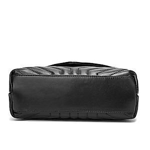 EvaLuLu Leather Quilted Chain Shoulder Bag Designer Women Flap Handbags (Medium, Black)