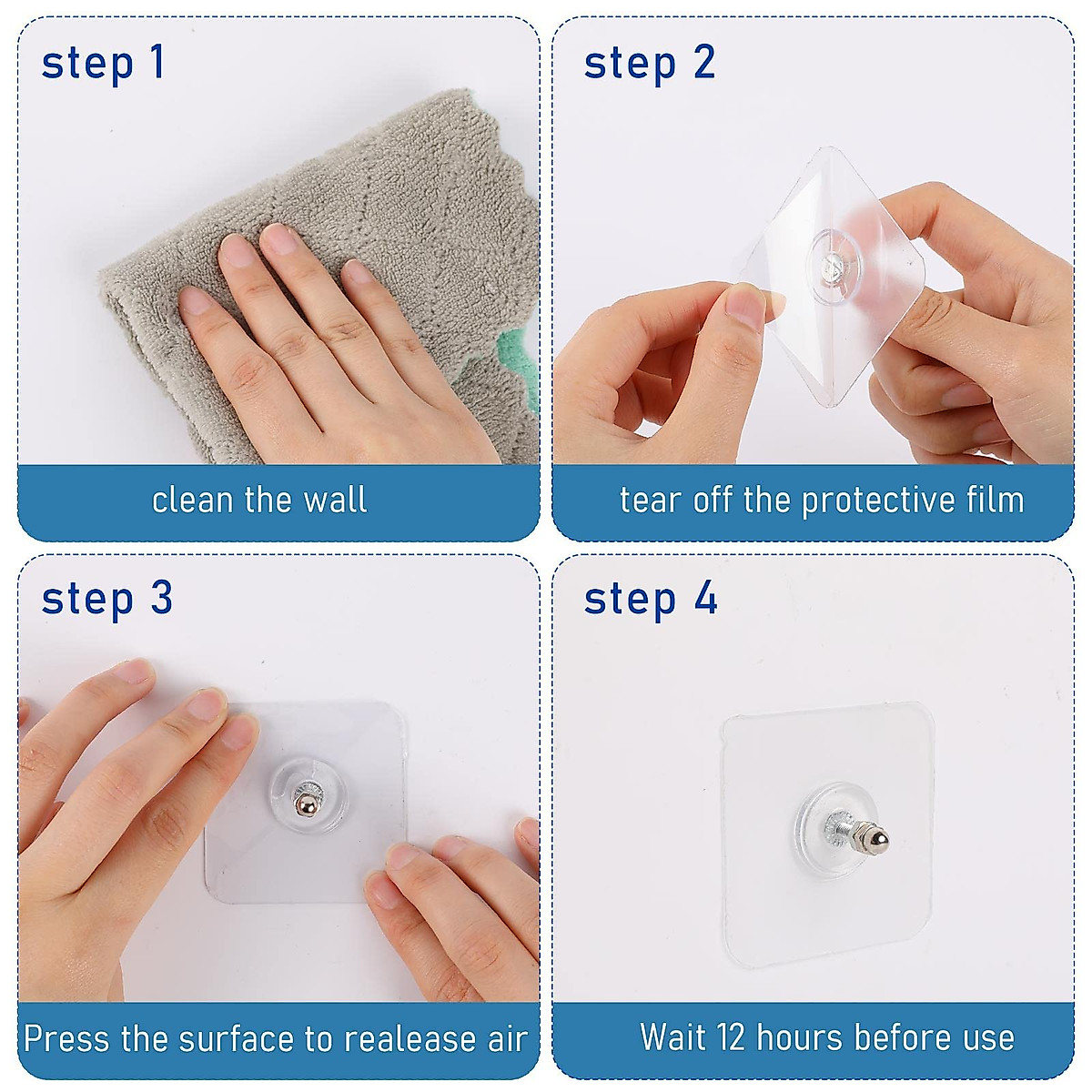 Wall Hangers Without Nails, 14 Pieces Self Adhesive Wall Hooks Heavy Duty Screw Free Sticker No Nail Picture Hangers Clear Pvc Sticker Hooks for Home Kitchen Bathroom Office Hanging Wall Mount