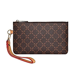 Luxury Wristlet Clutch Bag | Small Zip Pouch Handbag w. Card Slots | Classic Phone Purse Wallet for Men Women - Coated Canvas (Brown)