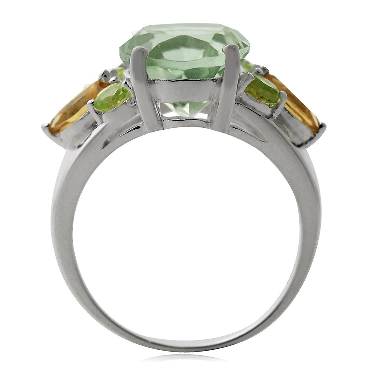 Silvershake 4.32 Carat Natural Green Amethyst Peridot and Citrine 925 Sterling Silver Cocktail Ring Size 6.5