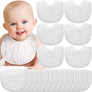 Geyoga 20 Pieces White Muslin Baby Bandana Drool Bibs Soft Scarf Bibs Breathable Burp Cloths Adjustable Baby Bibs for Teething and Drooling Baby Boy Girl Infant Newborn