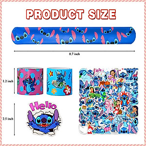 86 PCS Stitch Inspired Party Favors Gift Set, 36 PCS Stitch Theme Slap Bracelets 50 Stickers, Stitch Birthday Decorations Party Supplies, Stitch Goodie Candy Bag Stuffers School Prize for Kids