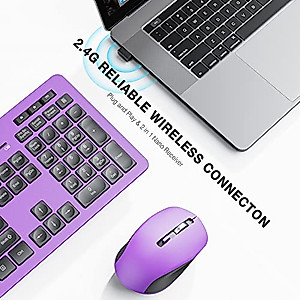 Wireless Keyboard Mouse Combo, Seenda Quiet Wireless Keyboard Mouse, 2.4G Full-Sized Cute Cordless Ergonomic Keyboard Mouse for Windows Computer Laptops PC Desktop, Purple