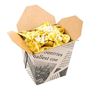 Restaurantware Bio Tek 4 x 3.5 x 4 Inch Food Containers 25 Durable Noodle Boxes - Disposable Sustainable Newsprint Paper 26-Ounce Takeout Boxes Square For Takeouts And Delivery Or Picnics