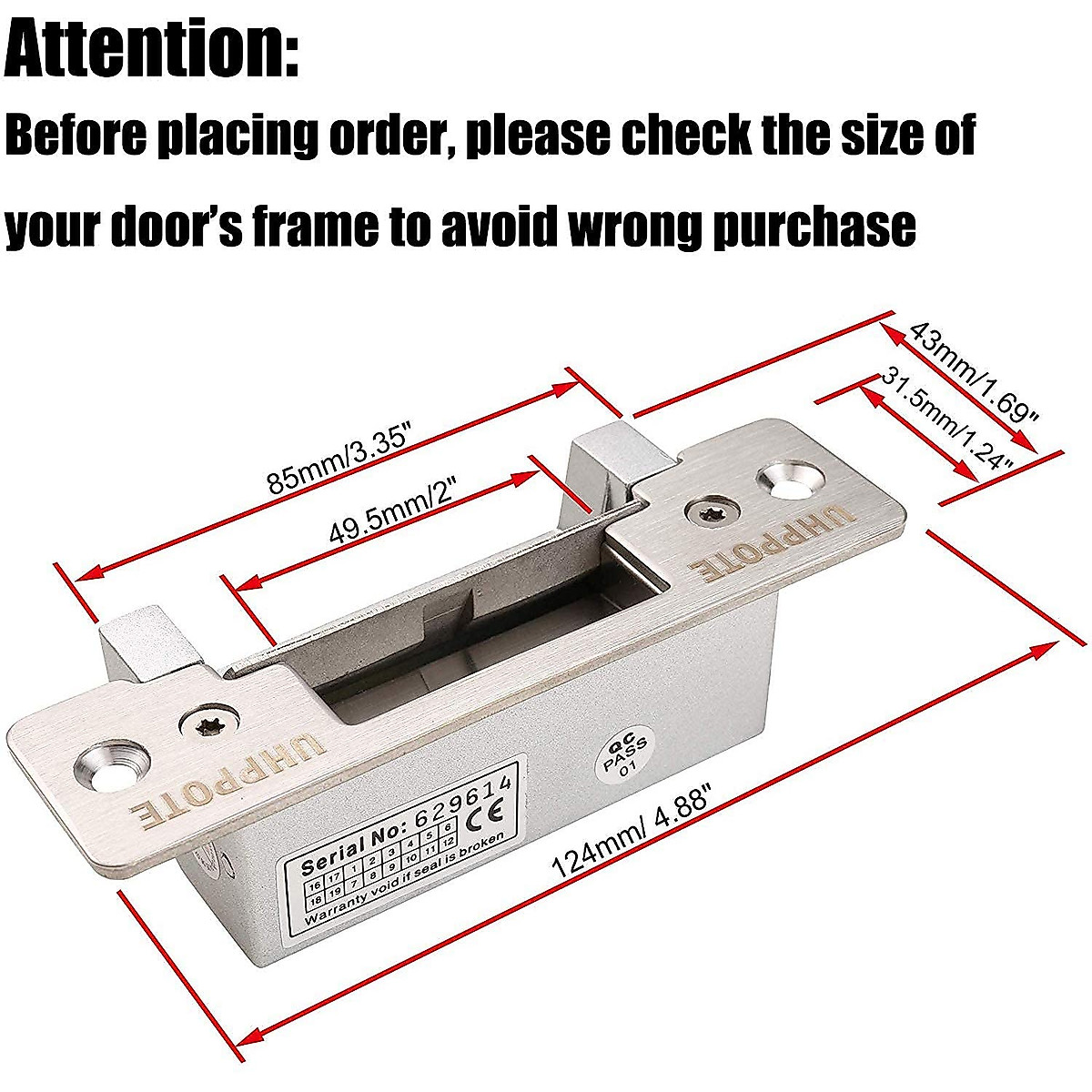UHPPOTE ANSI Standard Heavy Duty Stainless Steel Finish Electric Strike Door Lock for Access Control Cylindrical Locksets - Input Voltage 24VDC