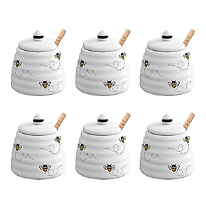 Coloch 6 Pack Ceramic Honey Pot with Wooden Dipper, Honey Jar Serving Set for Bridal Shower Favor, Baby Shower Favor, Wedding Favor & Home Kitchen