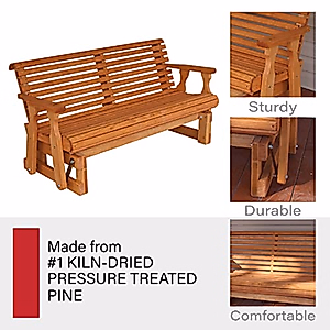 Amish Heavy Duty 800 Lb Roll Back Pressure Treated Porch Glider (5 Foot, Cedar Stain)