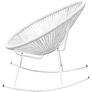 loibinfen Outdoor Rocking Moon Chair, Outdoor Wicker Rocking Chair, Garden Patio Yard Porch Lawn Balcony Backyard Furniture All- Weather Wicker Rocker Chair, White Poly Rattan -123
