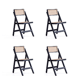 Manhattan Comfort Pullman Folding Rattan Wicker Cane Side Outdoor Dining Chair for Dining Room, Patio, Restaurant, Bistro, Cafe and Pub, Set of 4, Black/Natural