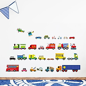 DECOWALL DW-1205 27 Transports Kids Wall Stickers Wall Decals Peel and Stick Removable Wall Stickers for Kids Nursery Bedroom Living Room décor Car