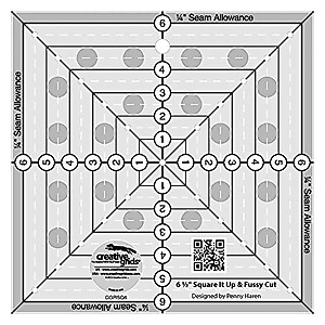 Creative Grids 6-1/2in Square It Up or Fussy Cut Square Quilt Ruler - CGRSQ6