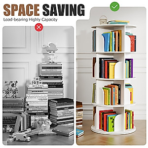 DAOTENGQL 4 Tier Rotating Bookshelf, 360 Spinning Corner Bookcase Tower, Floor Standing Book Shelf Organizer for Bedroom and Living Room, Round Bookshelf for Small Space, Easy to Assemble (White)