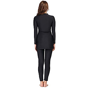 seafanny Women Muslim Swimwear Long Sleeve Burkini Full Cover Hijab Modest Swimsuit (Black, 6-8)