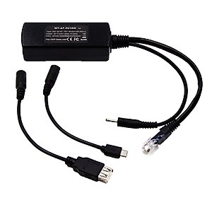 PoE Texas GAF-USB | 802.3af PoE Splitter Compatible with iPads and Tablets with 5 Volt 10 Watt Output - Includes USB-A and Micro-USB adapters