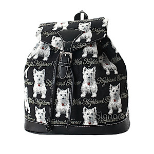 Signare Tapestry Fashion Backpack Rucksack for Women with Black & White Westie Dog Design (RUCK-WES)