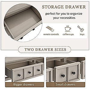 P PURLOVE Rustic Entryway Console Table, Sofa Tables Narrow Long 60 Inch with Two Different Size Drawers and 1 Shelf, Wood 2 Tiers Console Sofa Table, for Living Room Hallway Bedroom, Gray Wash