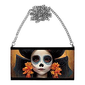Dia de Los Muertos Fun Women's Wallet Clutch - Mexican Clutch for Women - Sugar Skull Women's Wallet Clutch