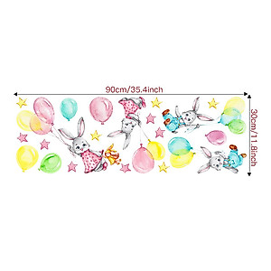 SITAKE Wall Stickers for Kids, Cute Bunny and Balloon Wall Decals, Animal Wall Stickers and Murals, Rabbit Wall Stickers for Girls' Bedroom Nursery Living Room Playroom (Bunny Balloon)