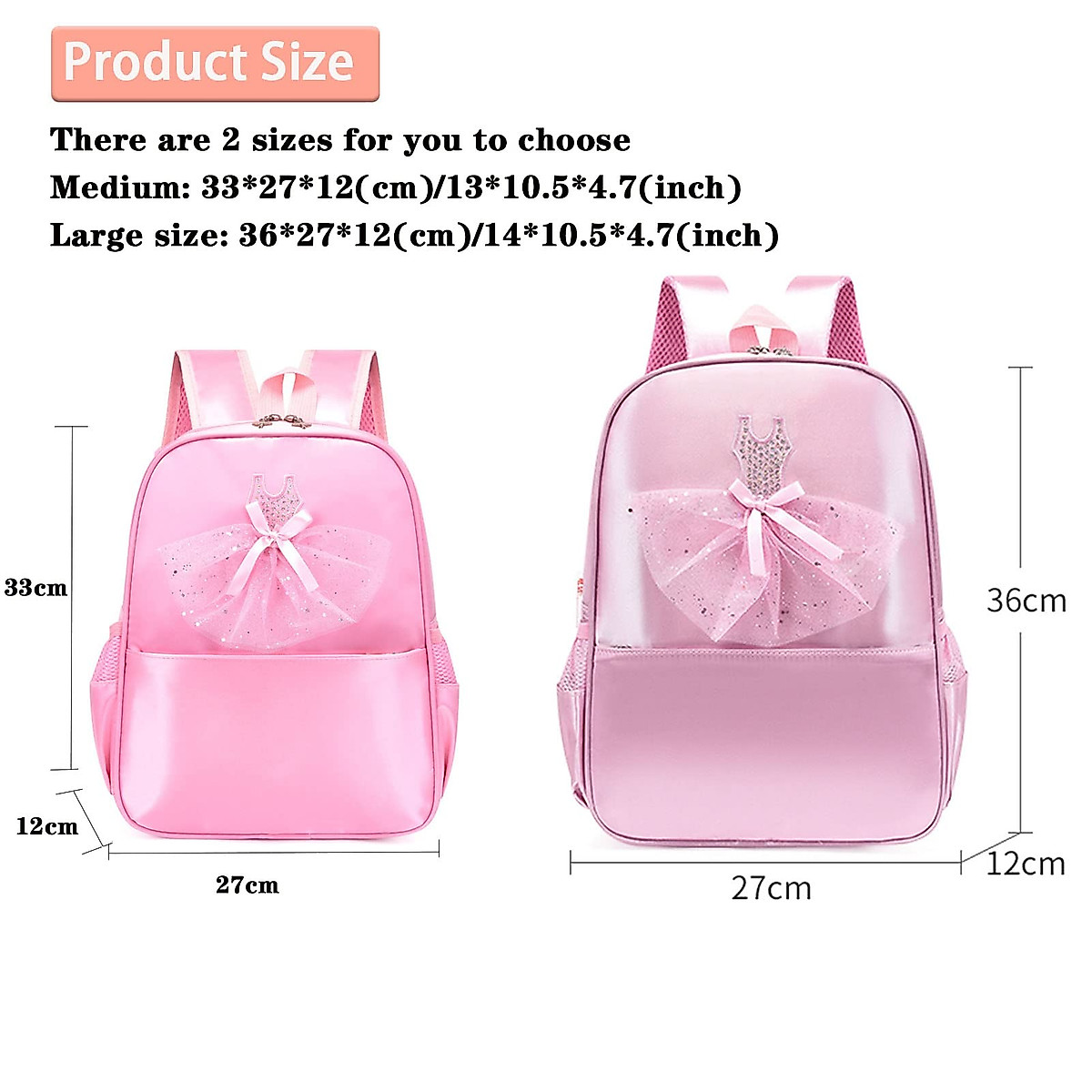 Girls Dance Bag, Nylon Backpack, Pink Ballet Little Girl Storage Bag, Sequin Decoration Children's School Bag Waterproof and Wear-resistant
