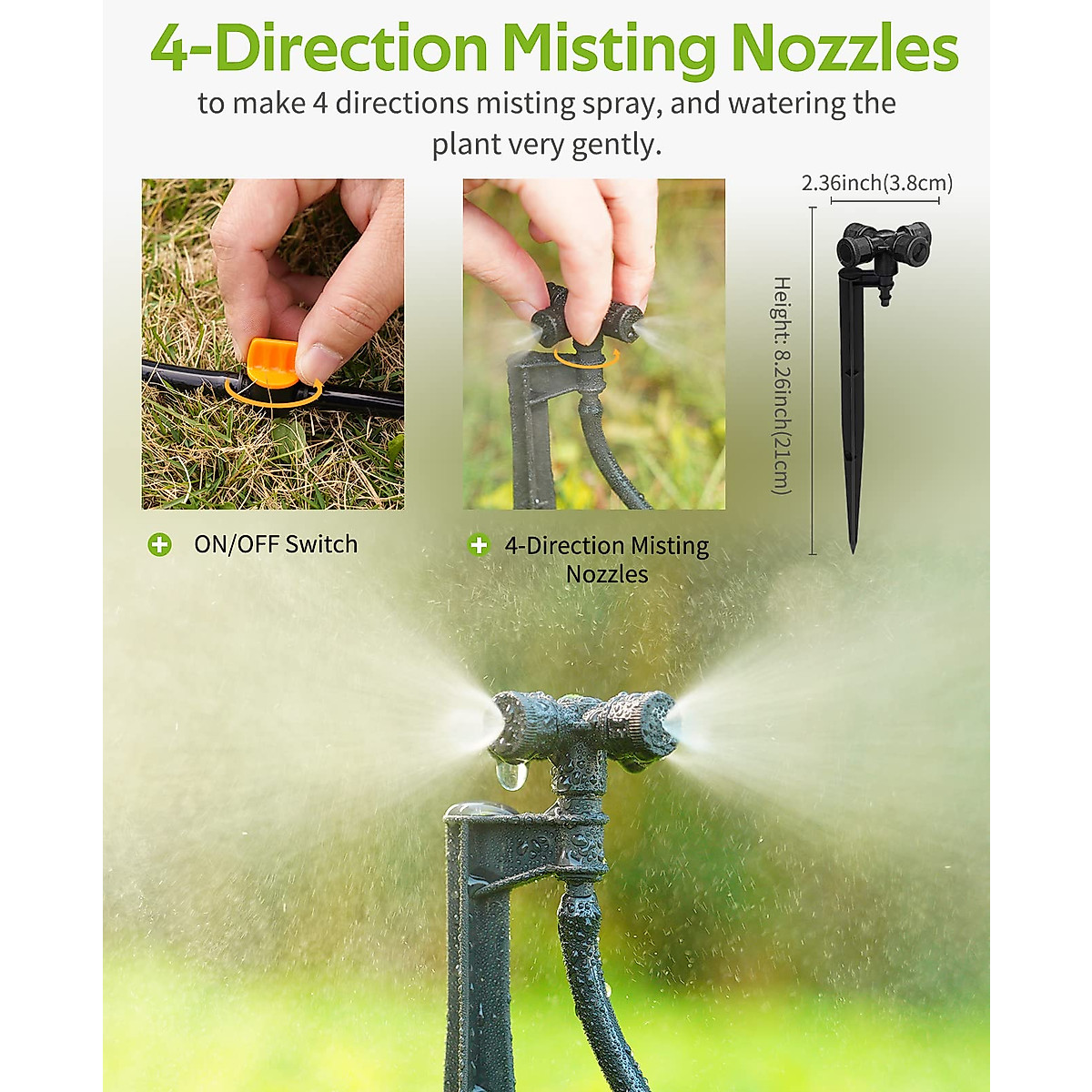 HIRALIY 65FT Automatic Drip Irrigation Kits with Garden Timer, 1/4" Blank Tubing and 4-outlets Misting Watering Nozzles, Auto Plant Watering System for Patio Lawn, Watering Regularly by Timer